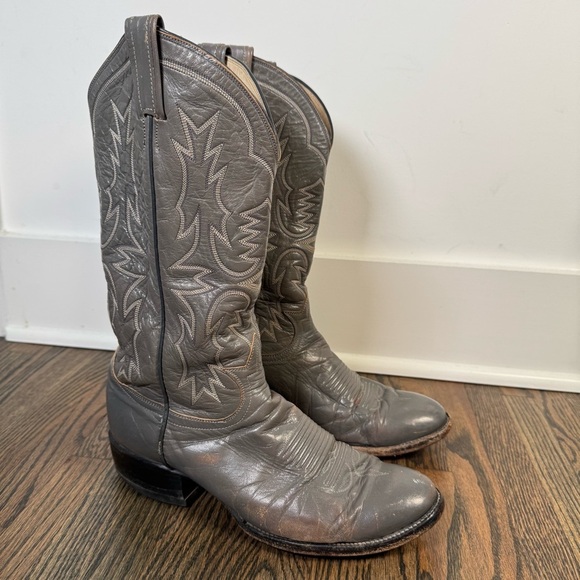 Tony Lama | Shoes | Vintage Tony Lama Black Label Grey Leather Western ...